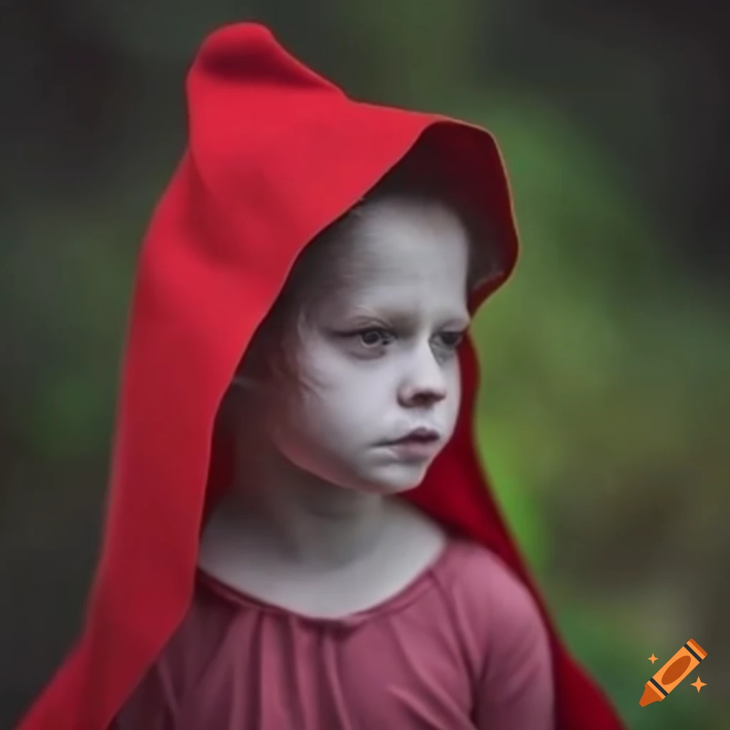 Little red cape encountering a werewolf in the forest on Craiyon