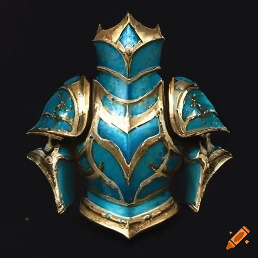 Front view of enchanted magical armor on Craiyon