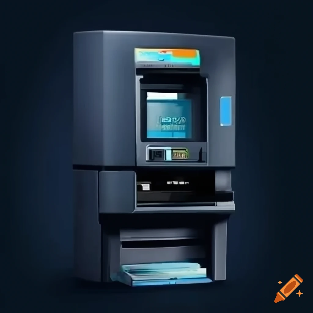 Printer machine designed like an ATM with USB port, card slot, cash ...