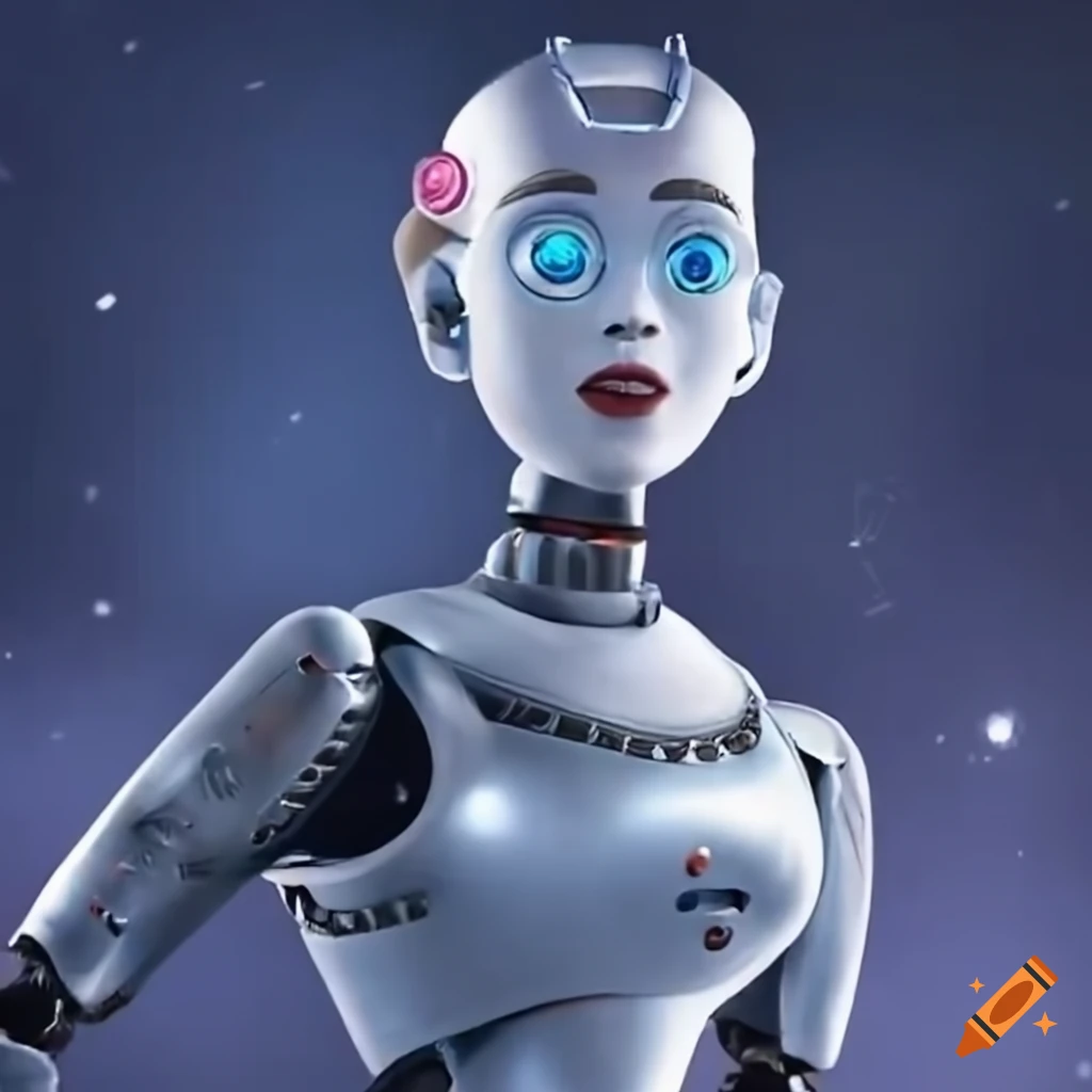 Robot woman and man figure skating in a disney-inspired scene on Craiyon