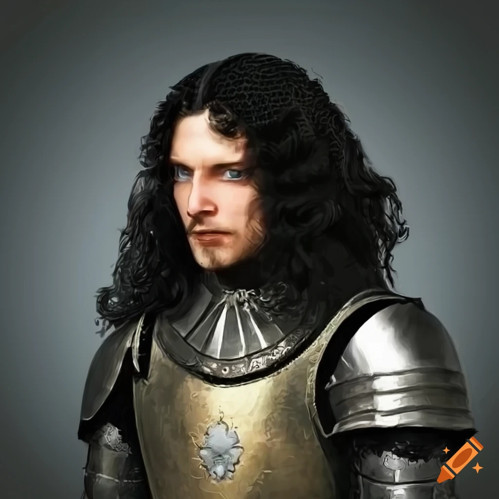 Handsome knight in xvii century attire with black hair and blue eyes at ...