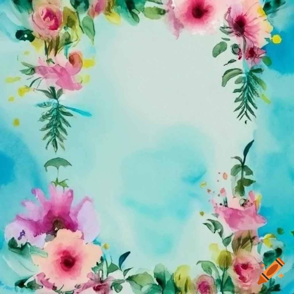 Watercolor floral border in a thin rectangle shape on Craiyon