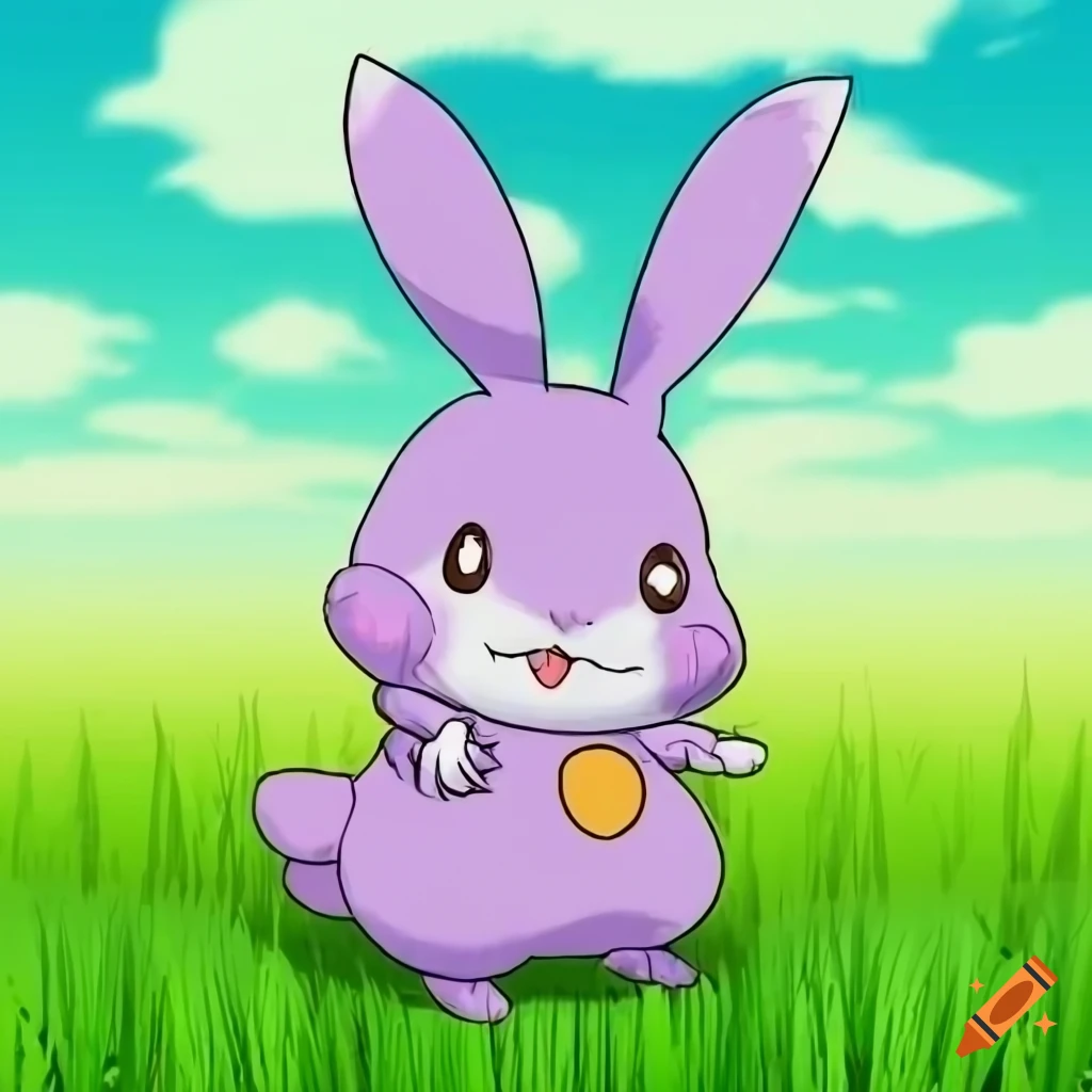 Adorable anthropomorphic bunny Pokemon on a grassland on Craiyon