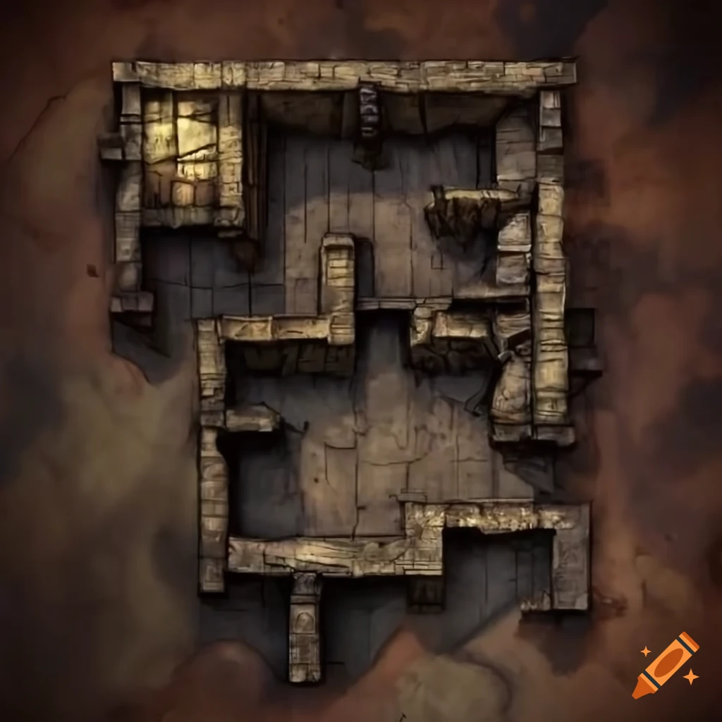 Fantasy rpg dungeon map of a derelict building on Craiyon