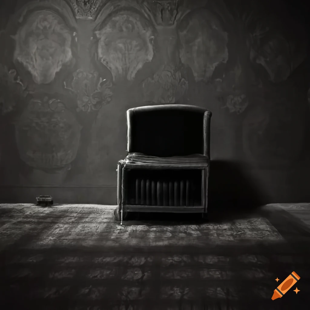Creepy dark room with a TV in the center on Craiyon