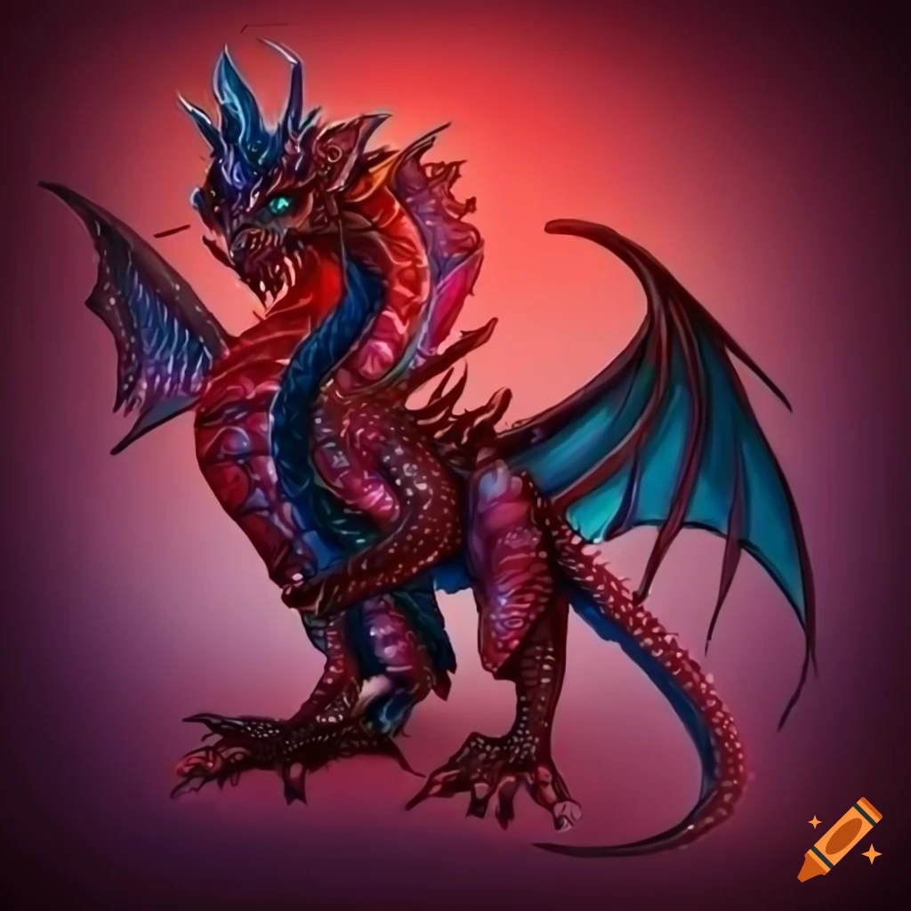Magnificent dragon with red and blue scales on Craiyon