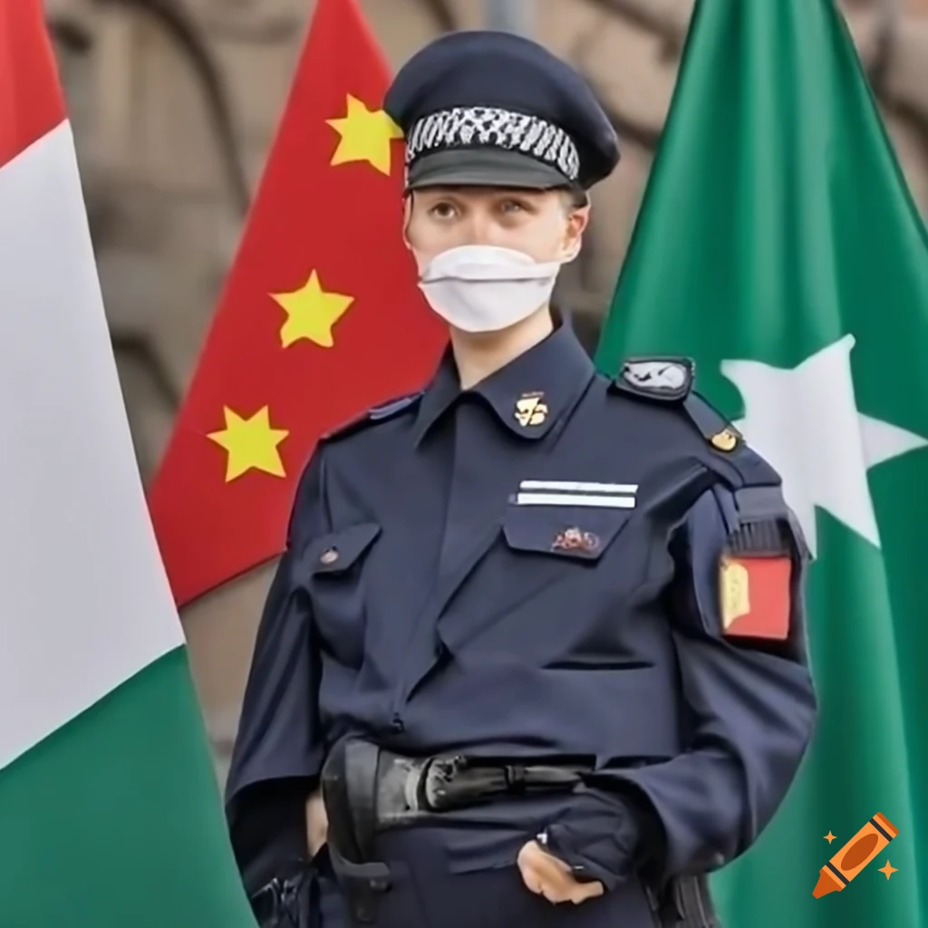 Hungarian police officer in front of the hungarian flag on Craiyon