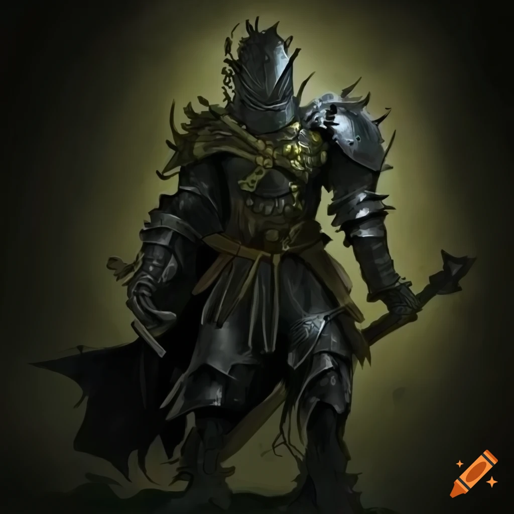 Swamp knight in black armor with mike mignola style on Craiyon