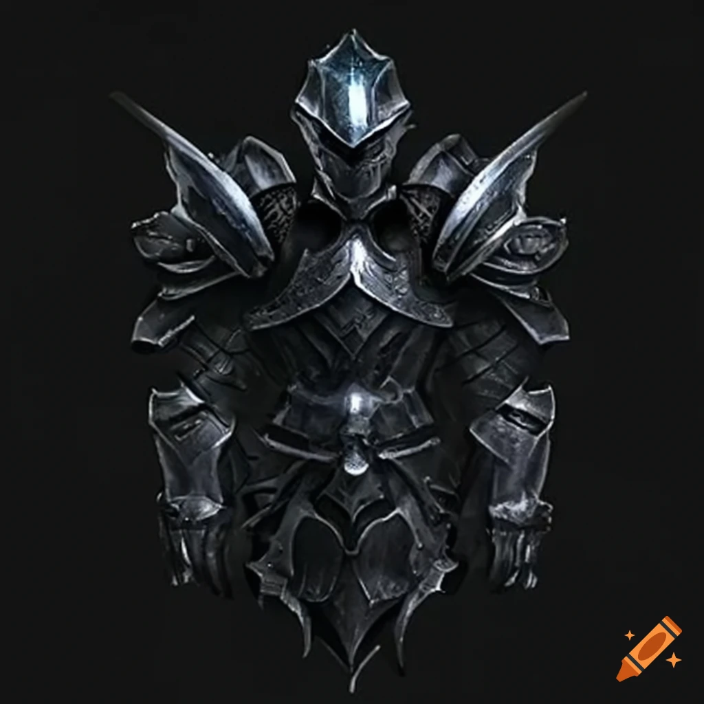 Front view of adorned magic black armor on Craiyon