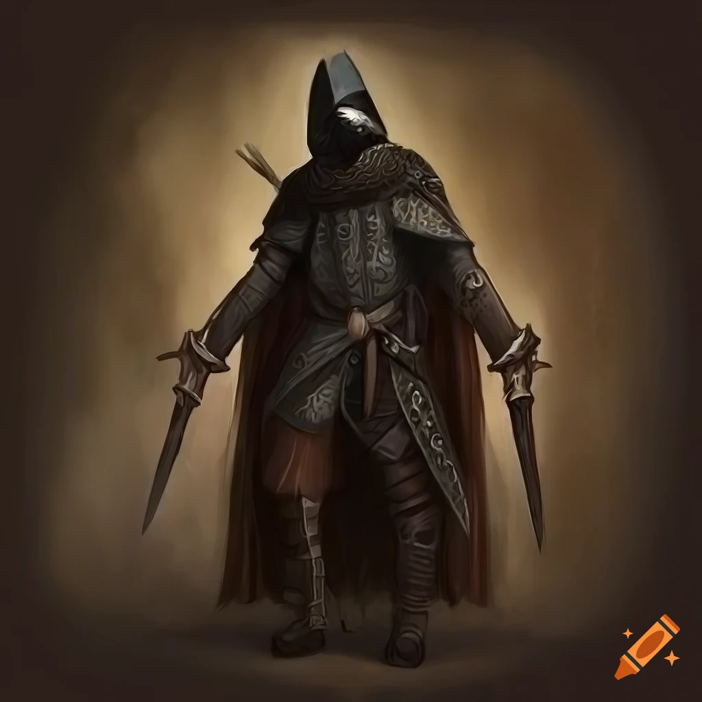 Anthropomorphic magpie rogue with daggers in medieval style on Craiyon