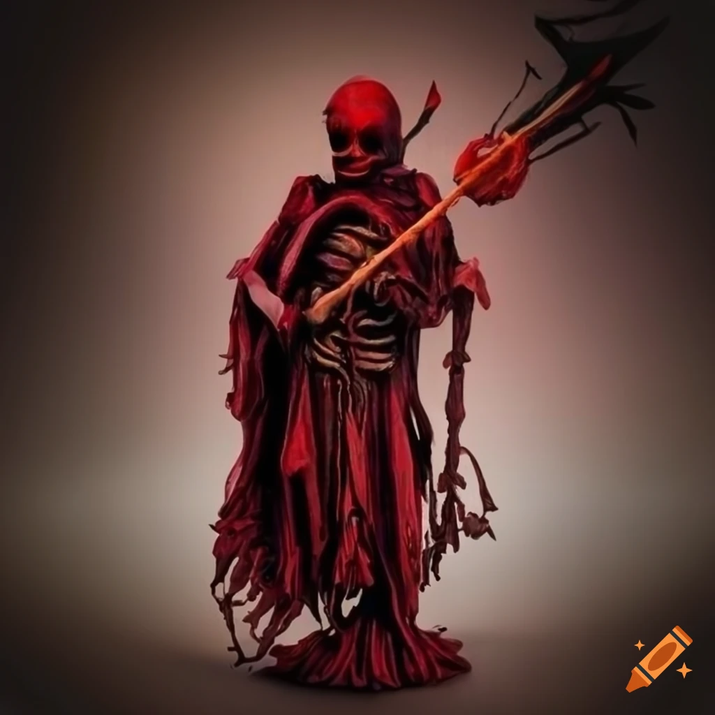 Crimson-robed skeleton with a quiver of arrows in spooky gothic art on ...