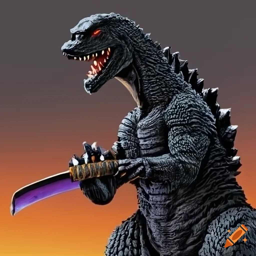 Godzilla wielding a samurai sword on Craiyon