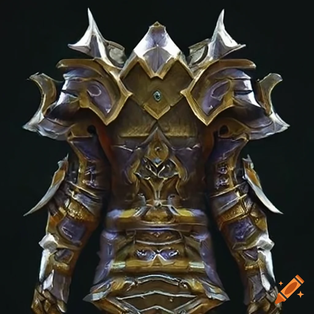 Front view of adorned magic lacquered armor on Craiyon