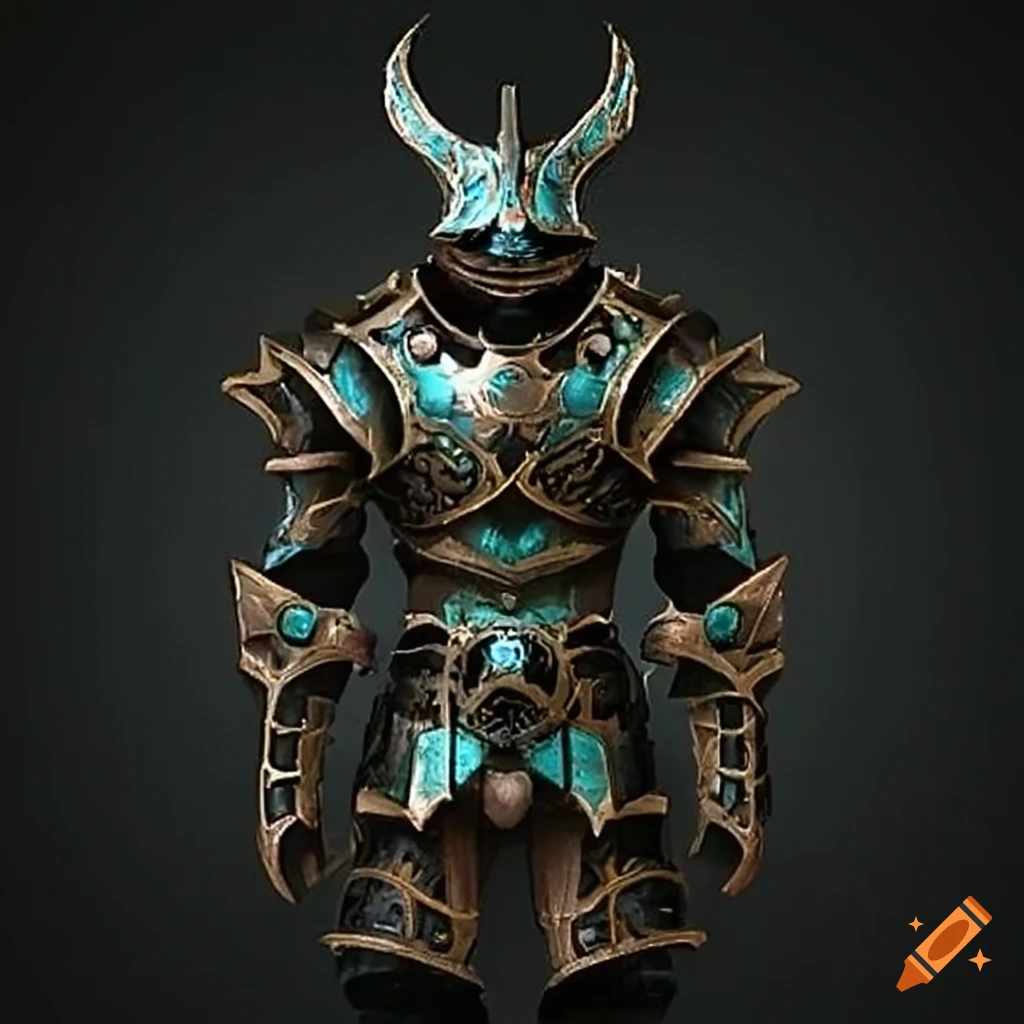 Front view of adorned magic lacquered armor on Craiyon