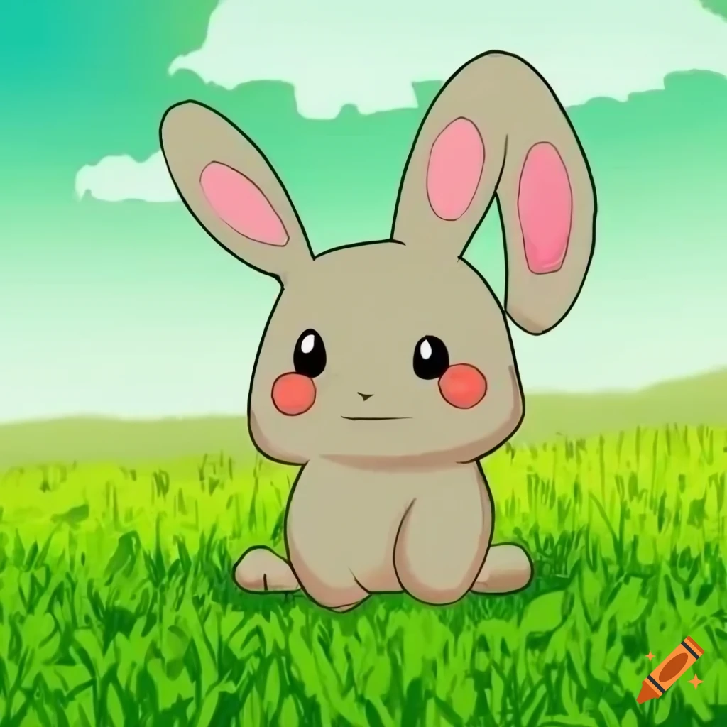 Adorable bunny Pokemon standing on a grassland on Craiyon
