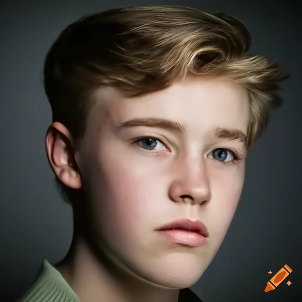 Portrait of a handsome 18-year-old student with features similar to ...