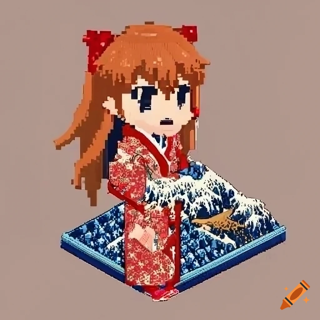 Chibi Asuka Langley in elegant kabuki makeup and kimono in a detailed ...
