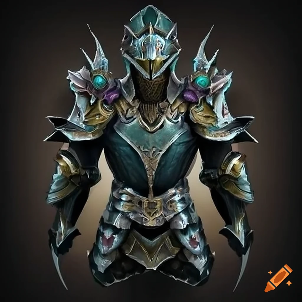 Front view of adorned magic armor on Craiyon