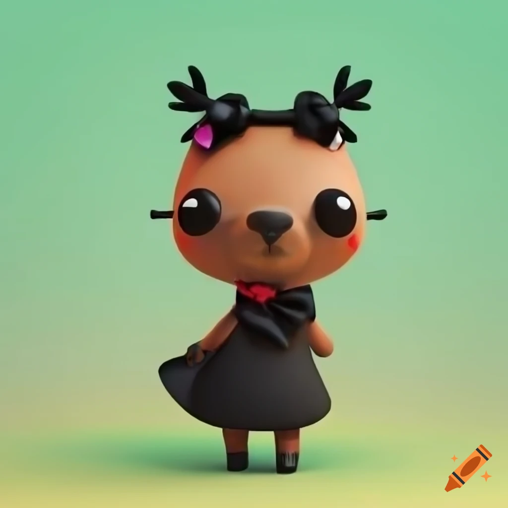 Happy chibi capybara in cute attire and glasses, 3D render on Craiyon