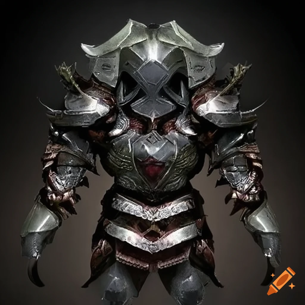 Front view of adorned magic lacquered armor on Craiyon