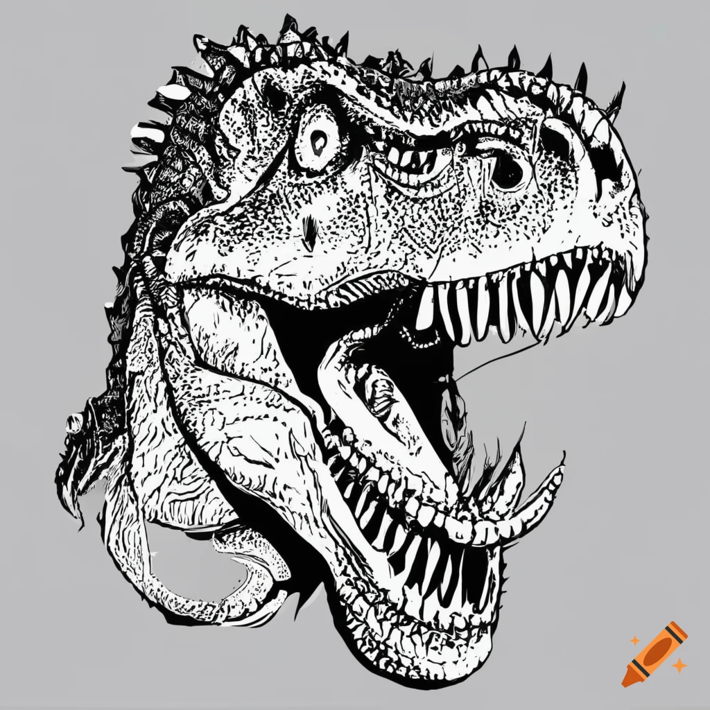 Roaring carnotaurus in monochrome vector art style on Craiyon