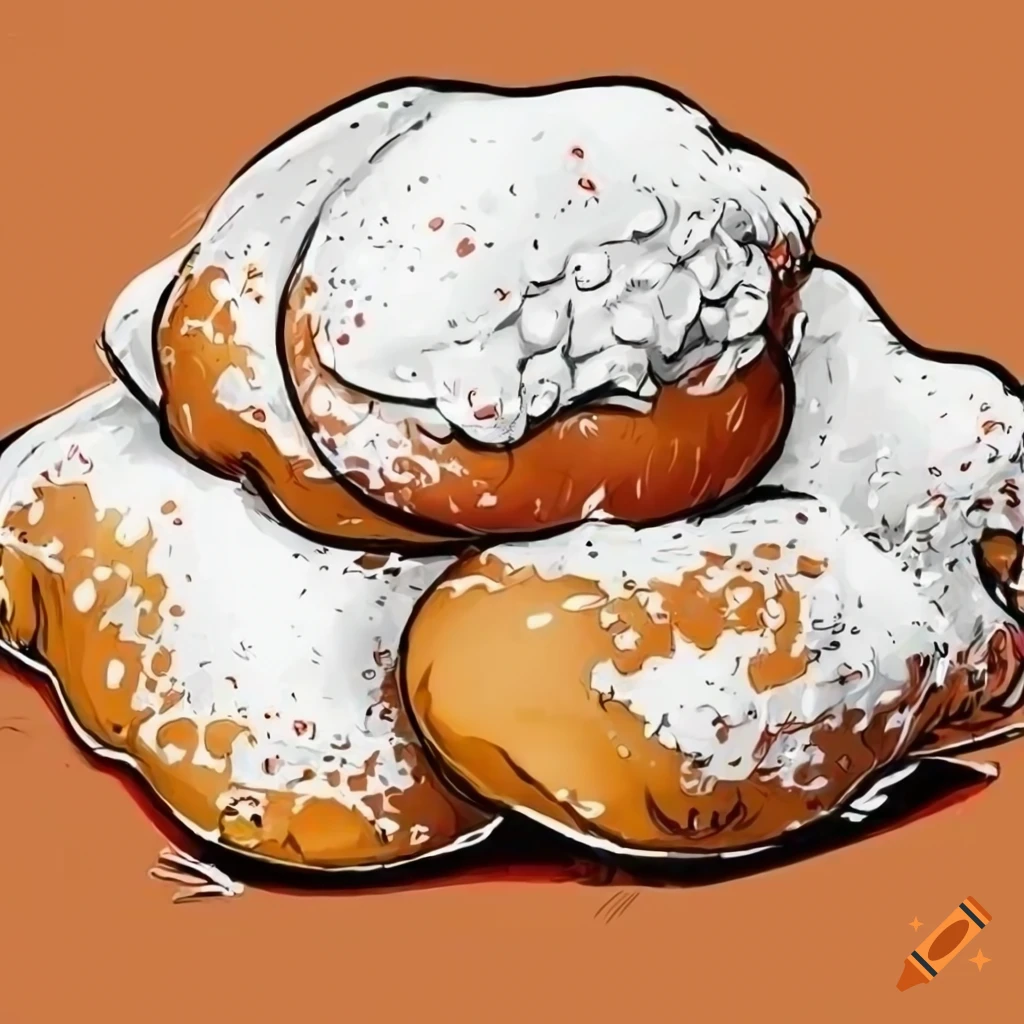 Cartoon of beignets on Craiyon