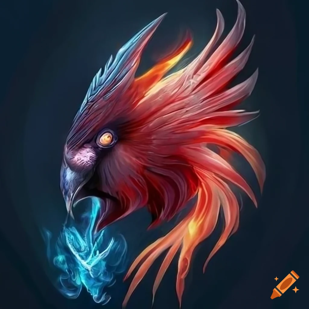 Mythical cardinal with ice and fire elements in intricate detail on Craiyon