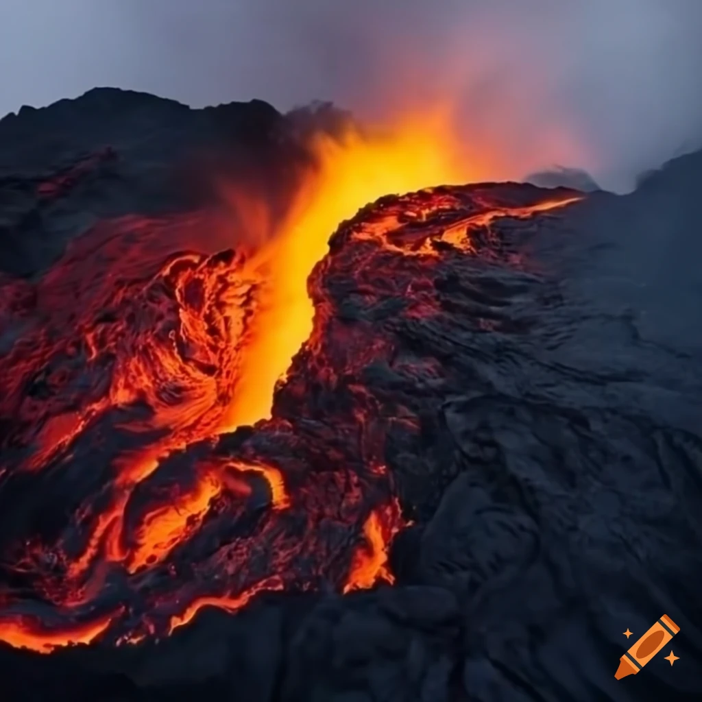 Lava fissure venting in iceland with smoke on Craiyon