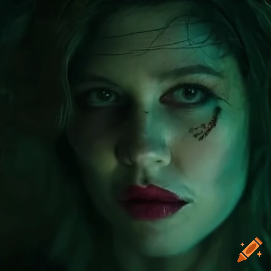 Actress in a werewolf transformation scene in a lush forest on Craiyon