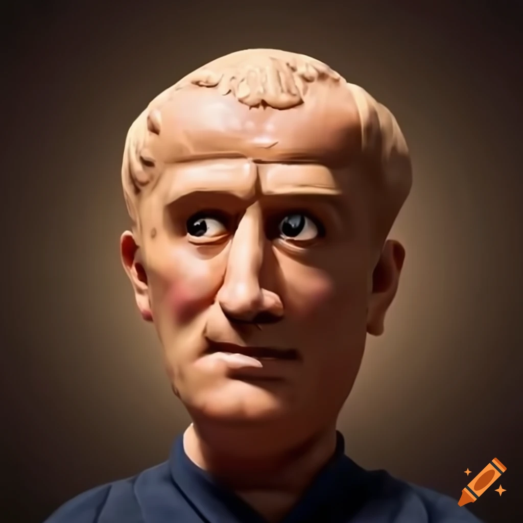 Claymation image of Cicero in a navy blue suit contemplating the sun on ...