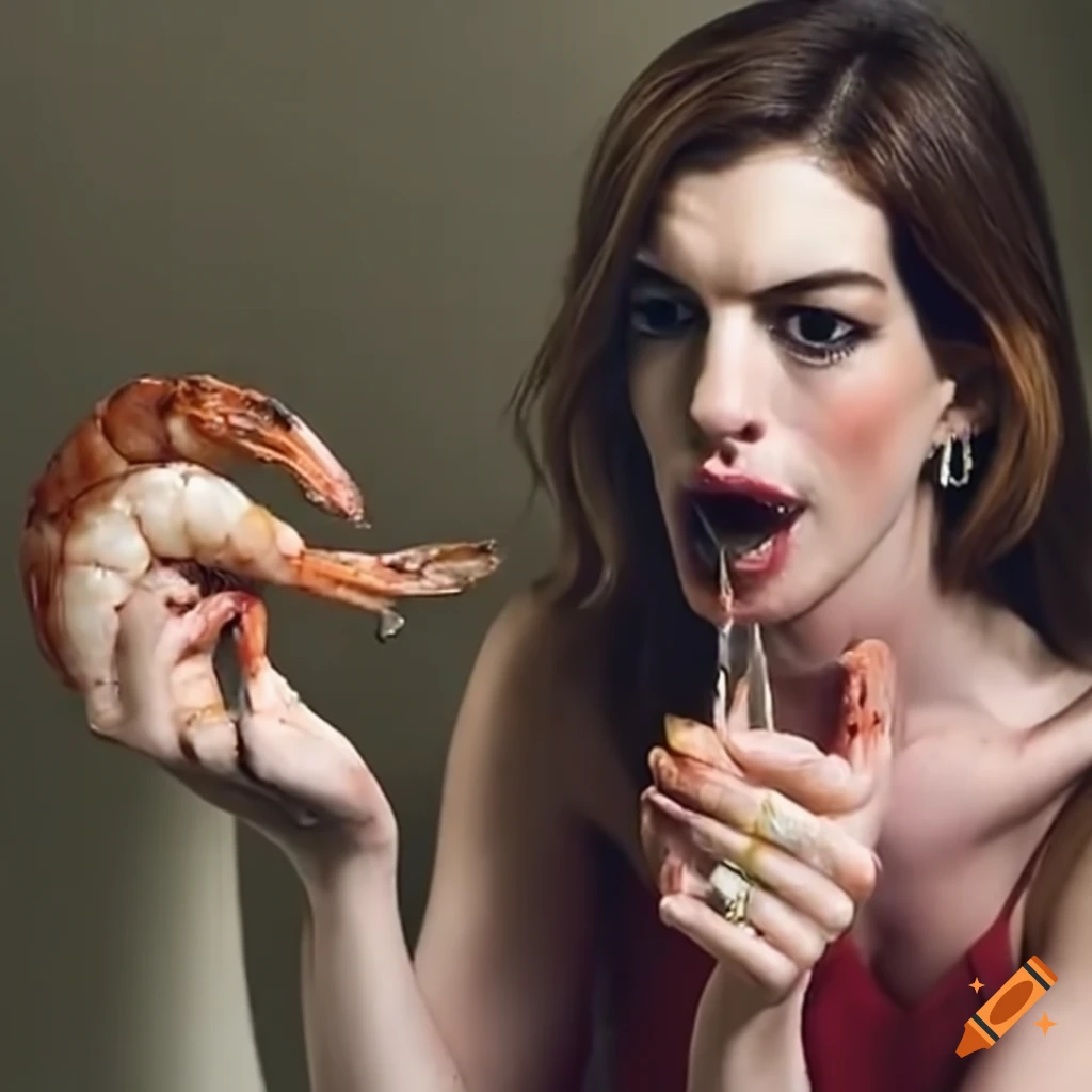 Anne hathaway enjoying jumbo shrimp on Craiyon