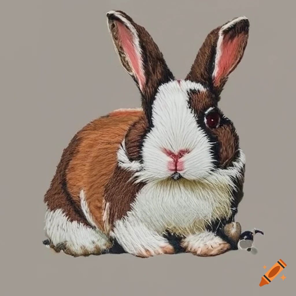 Embroidery of a brown and white dutch rabbit on Craiyon