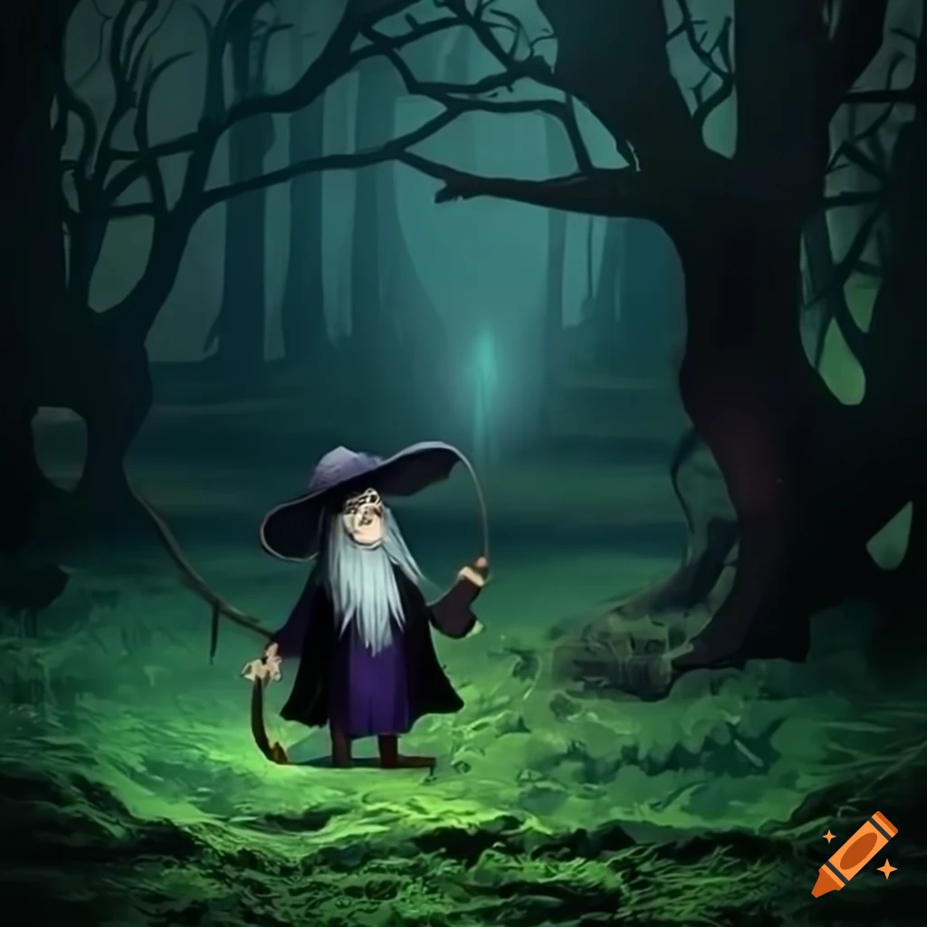 Wizard and pirate in front of a dark forest on Craiyon