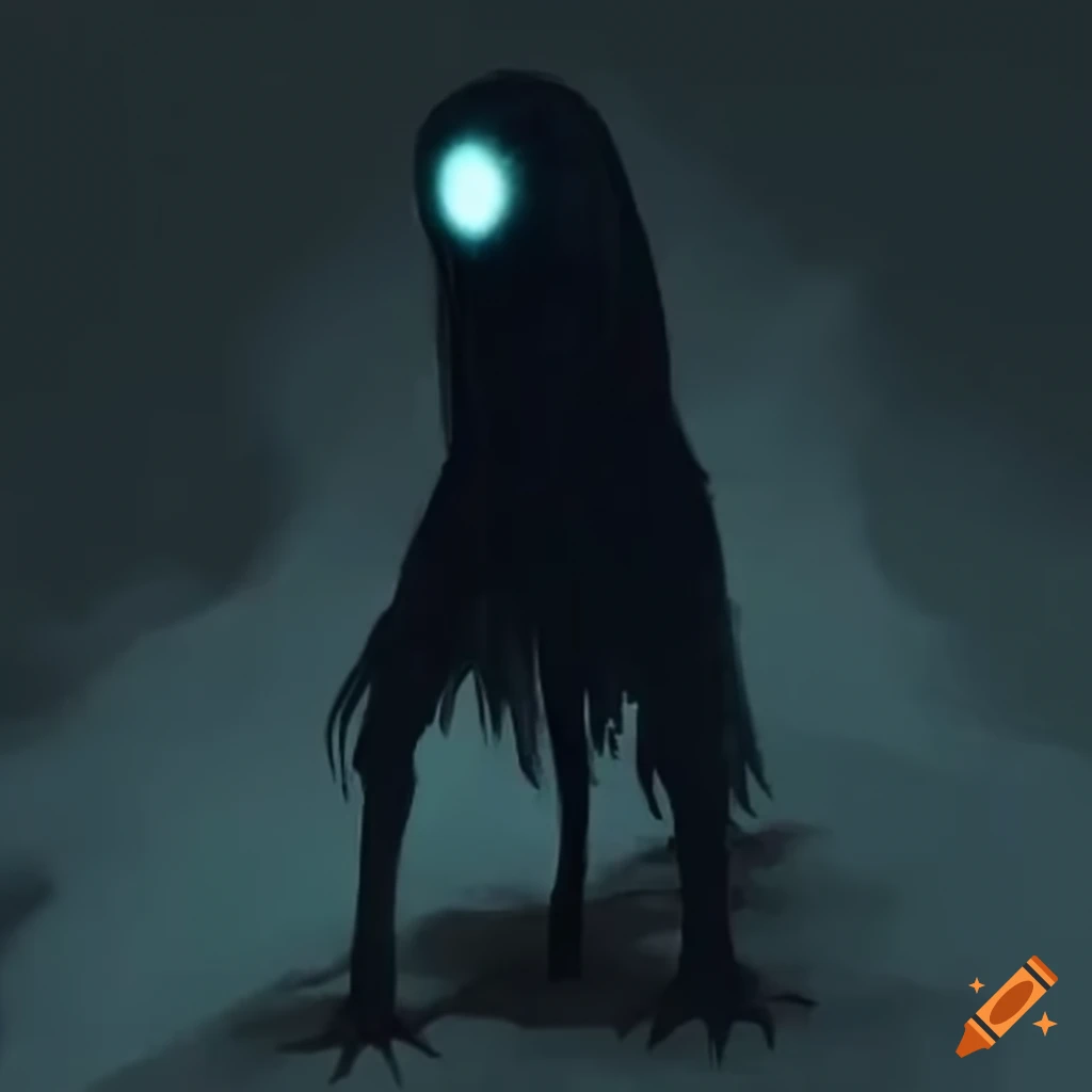 Unknown shadow creature with white glowing eyes in a mysterious artwork ...