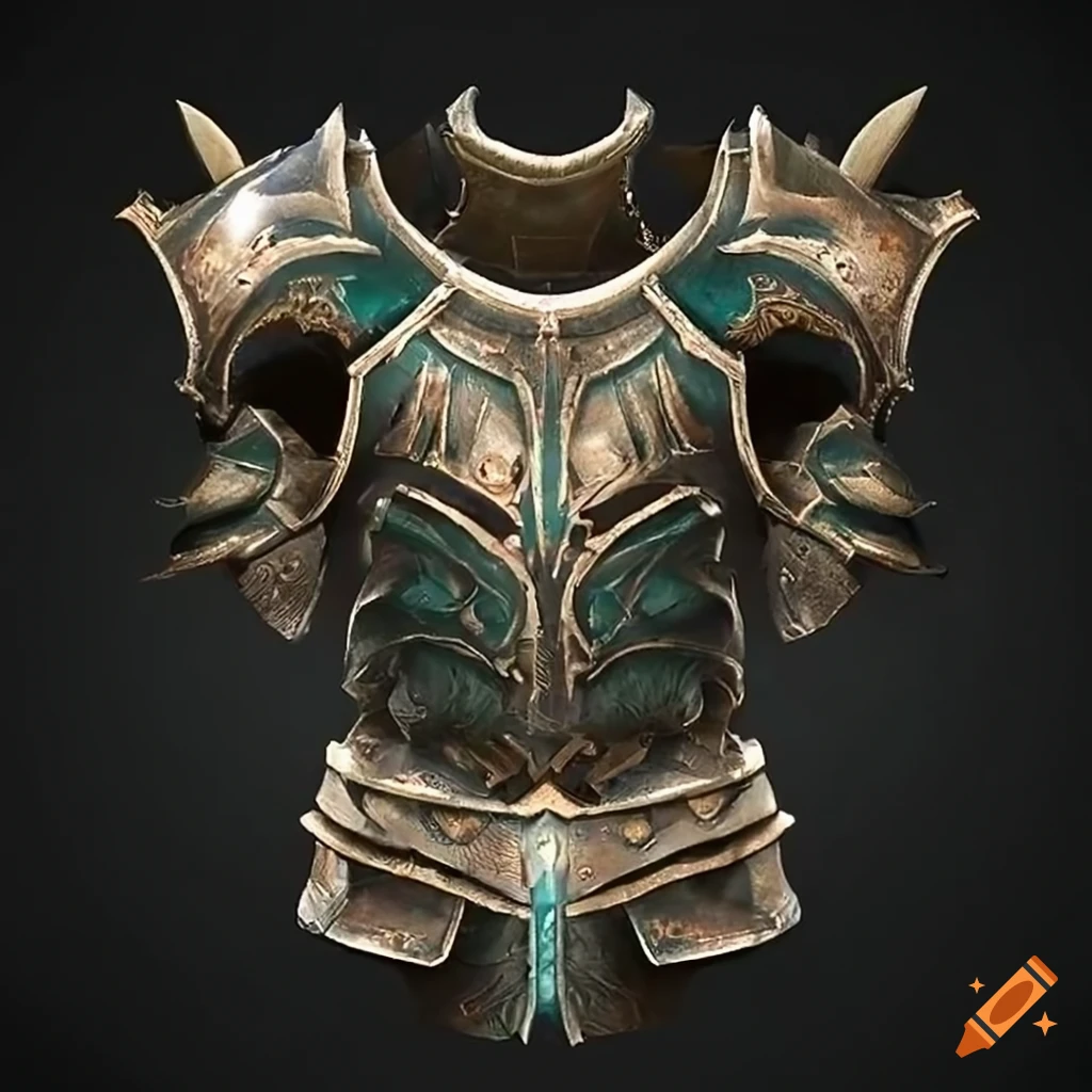 Adorned magic hide armor set from the front view on Craiyon
