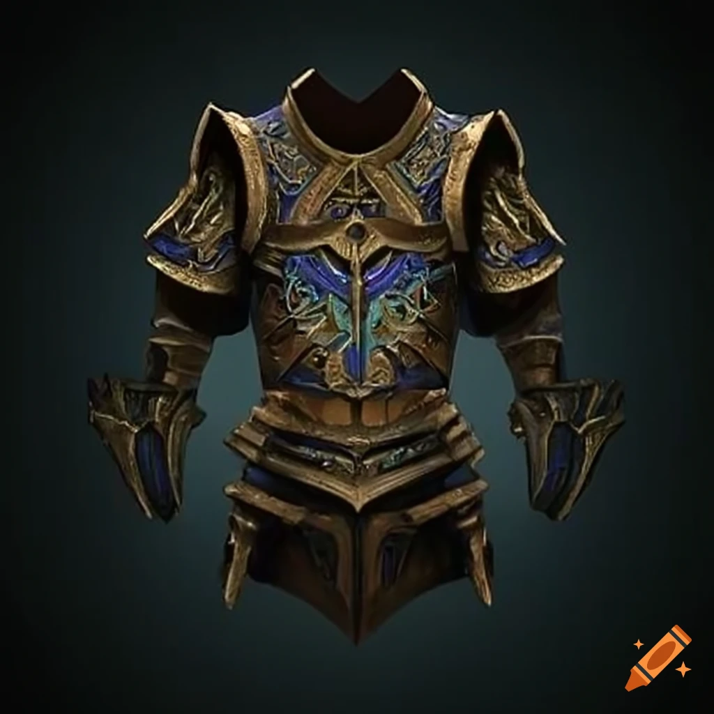 Front view of magical armor on Craiyon