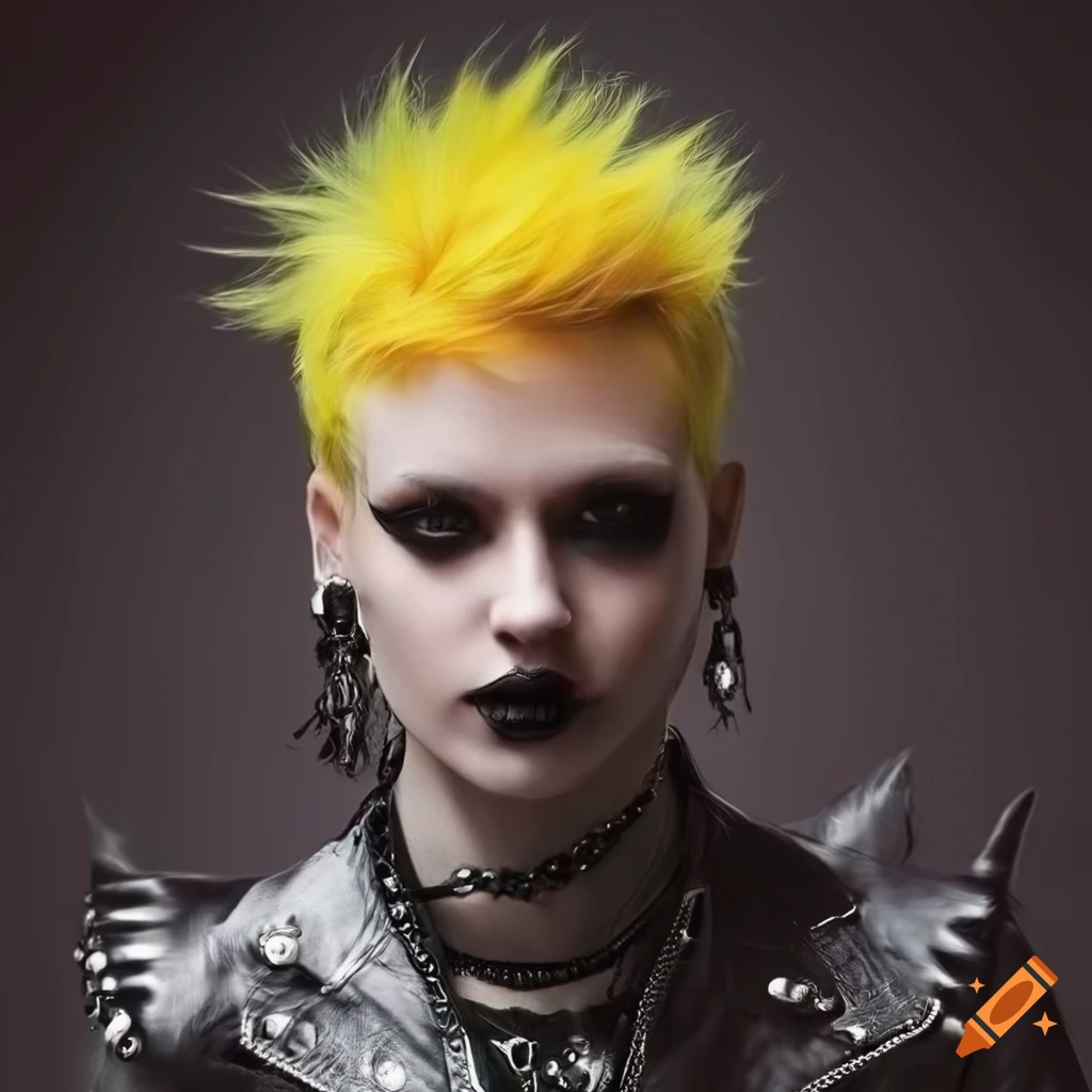 Goth punk with spiky yellow hair and leather jacket on Craiyon