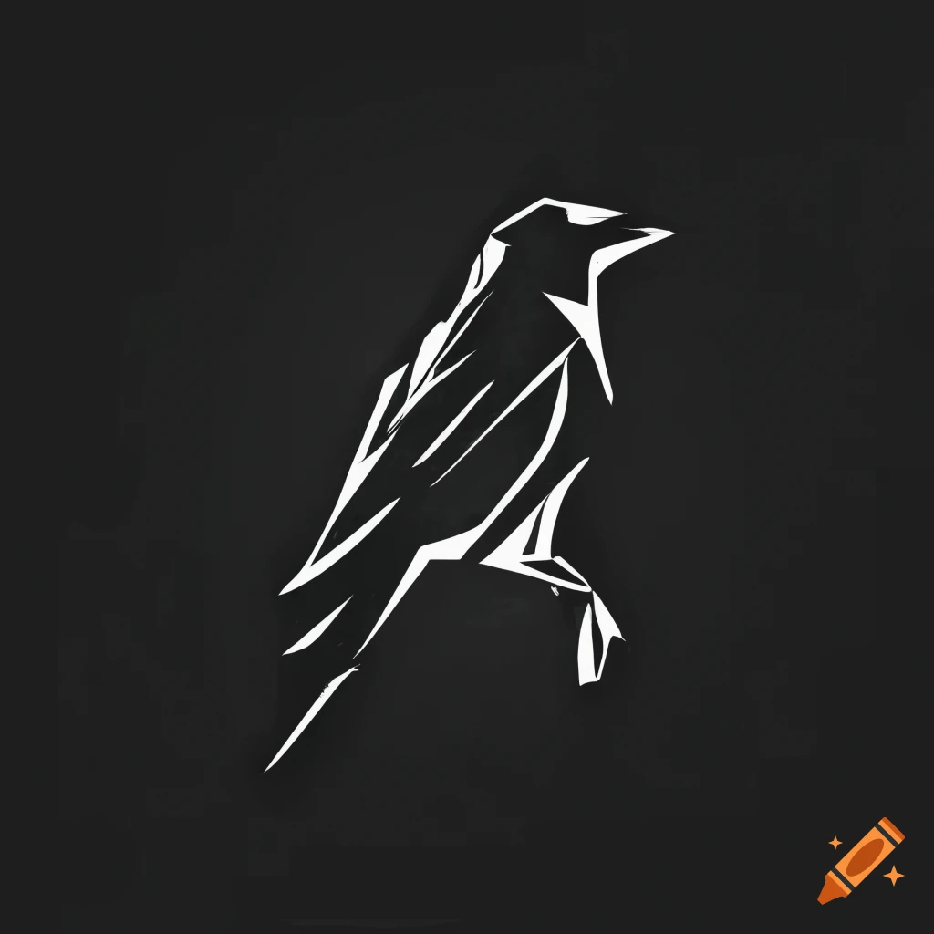 Geometric crow logo in black and white on Craiyon