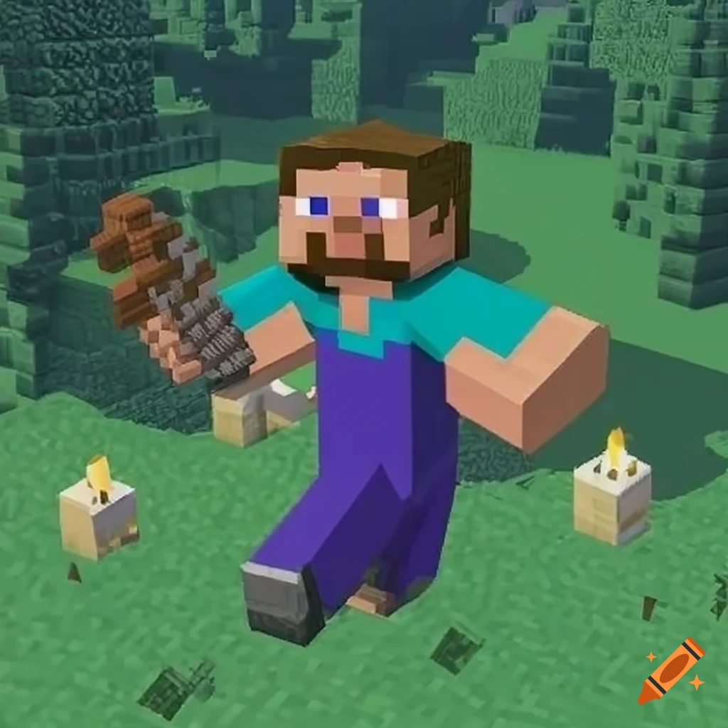 Minecraft Steve in a Minecraft Village on Craiyon