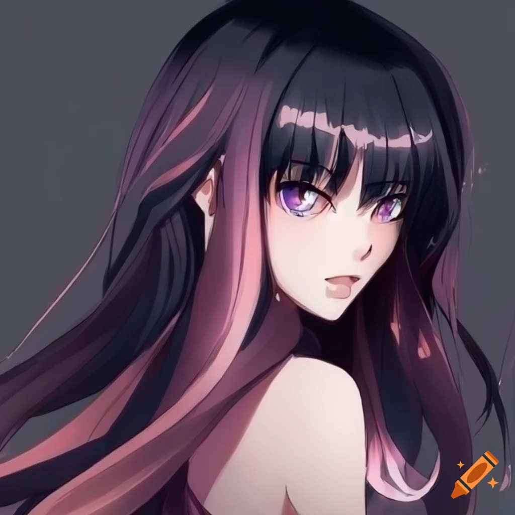 Black hair with rose gold highlights and diamond-colored eyes in anime ...