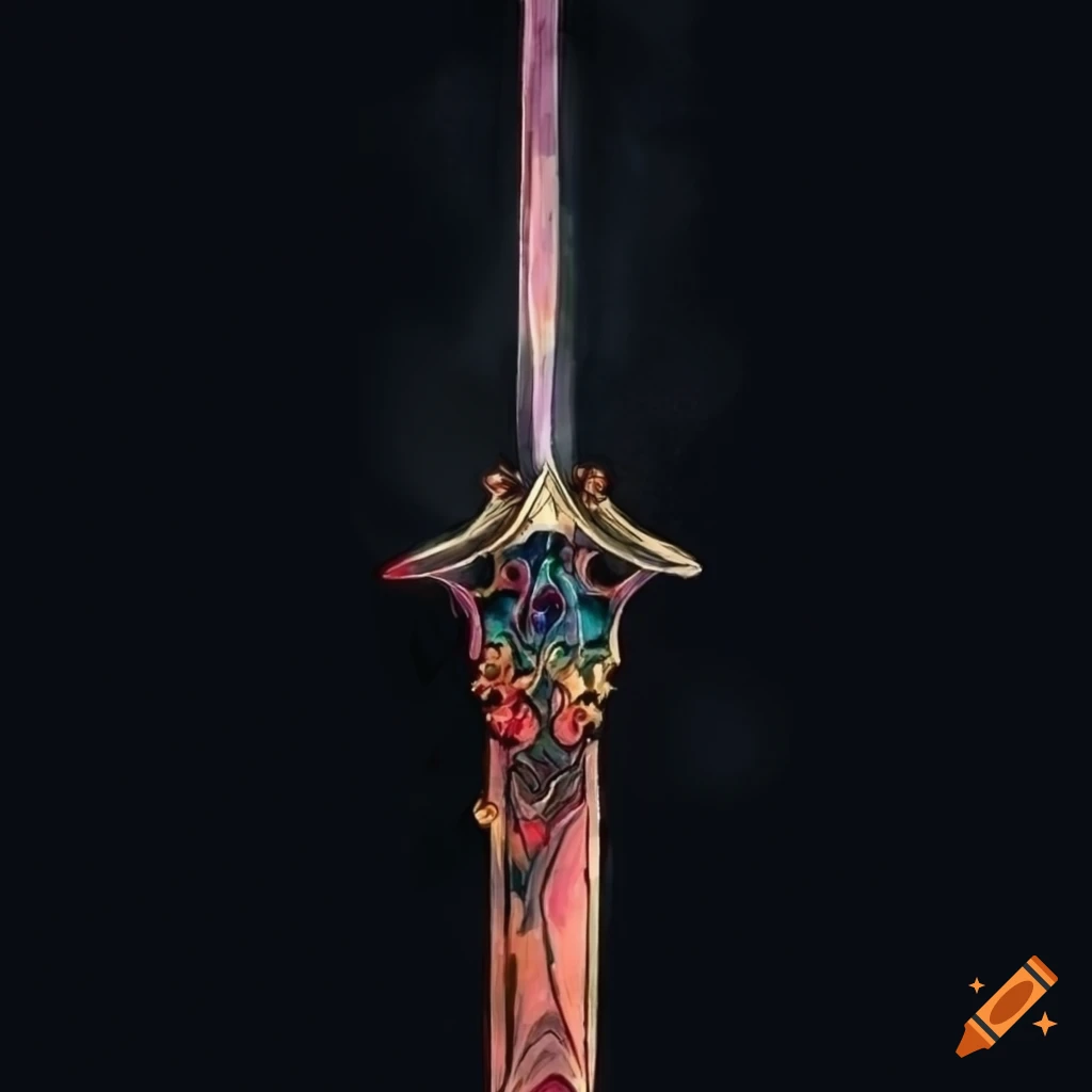 Intricate floral-designed sleek sword in watercolor on Craiyon