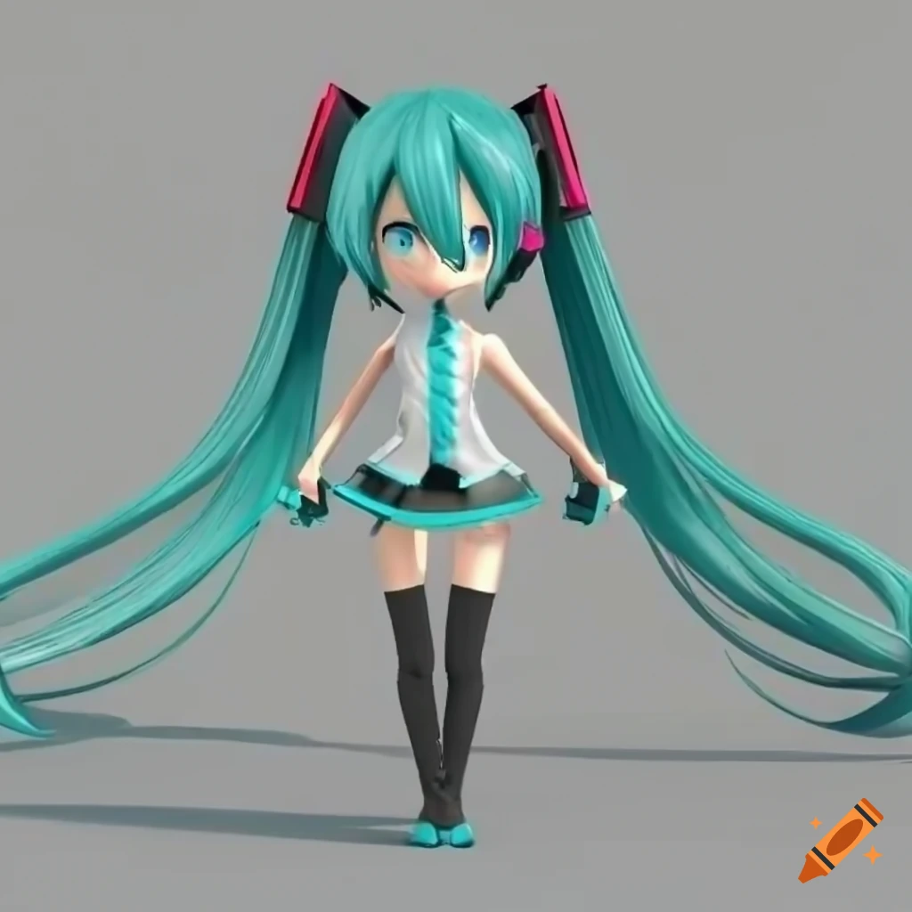 Hatsune miku 3d model with white background and axis on Craiyon
