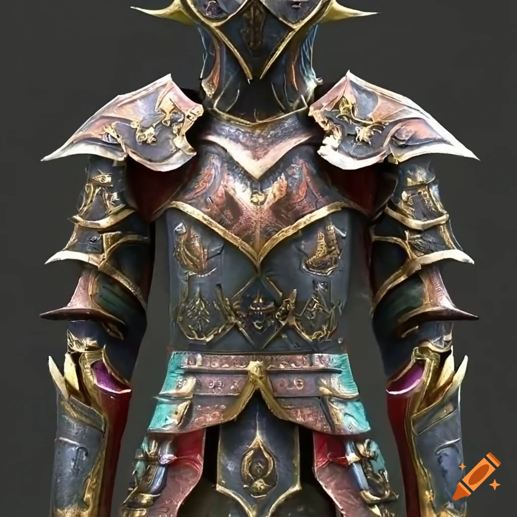 Adorned magic hide armor set from the front view on Craiyon