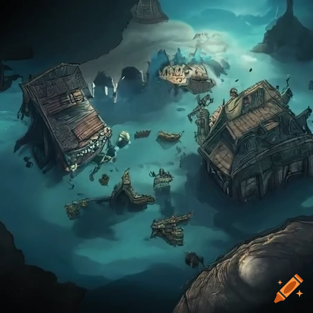 Dungeons and Dragons style battle map of an inn floating in outer space ...