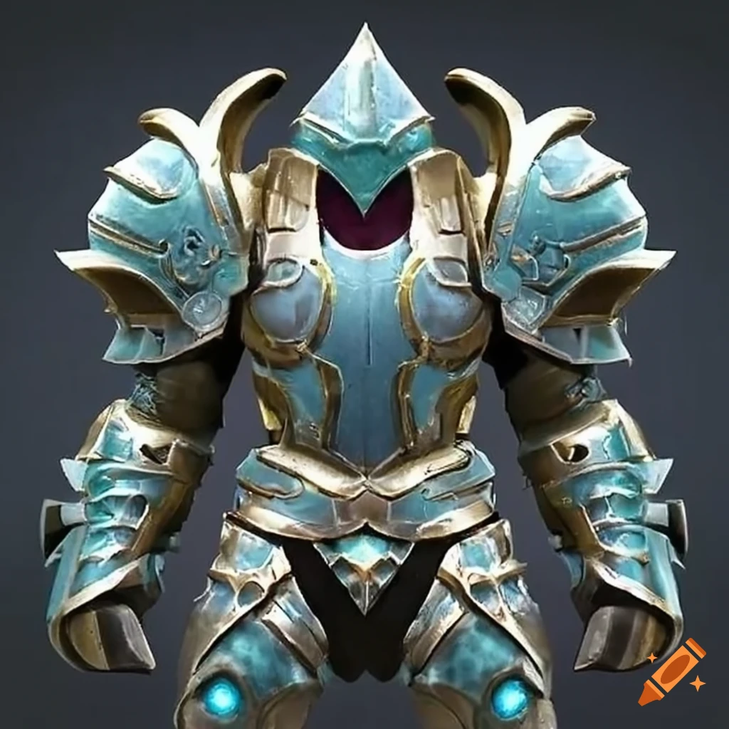 Adorned magic super heavy armor front view on Craiyon