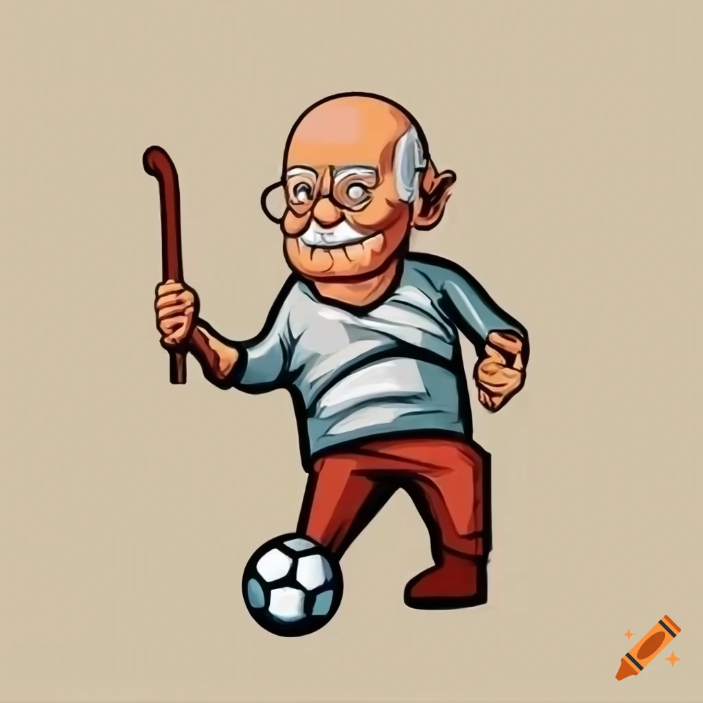 Elderly man playing soccer in a stylish manner on Craiyon