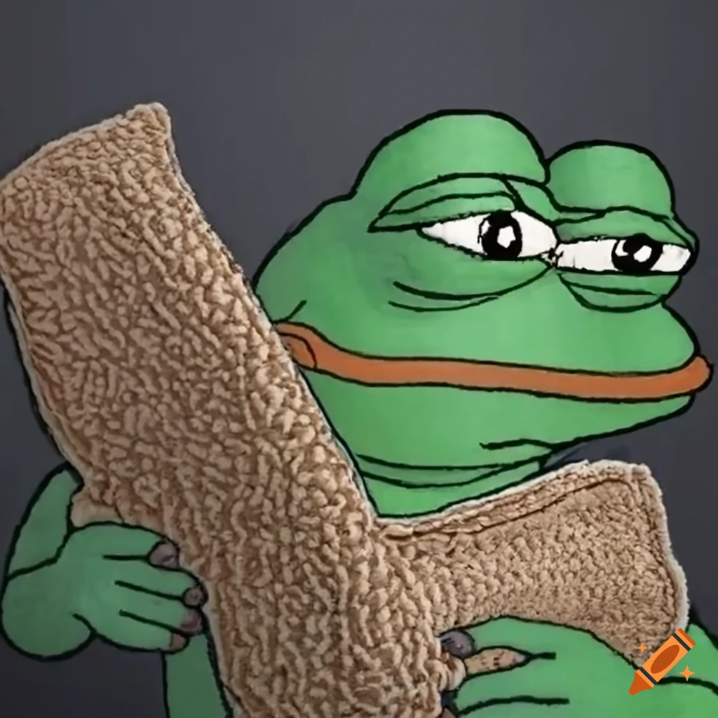 Pepe the frog holding a rug on Craiyon