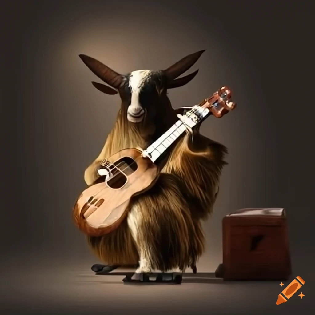 Old goat playing a ukulele on Craiyon