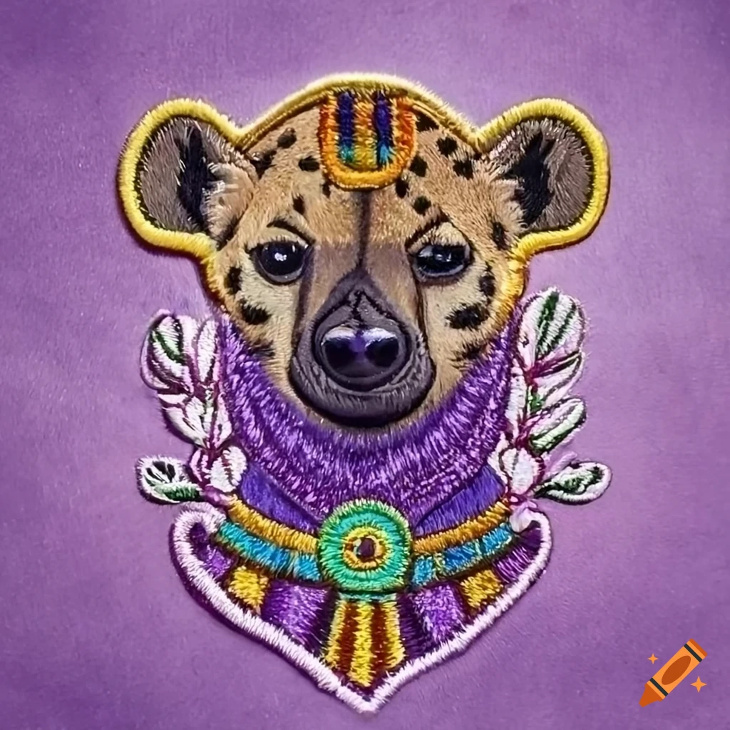 Spotted hyena with purple egyptian accessories patch on Craiyon