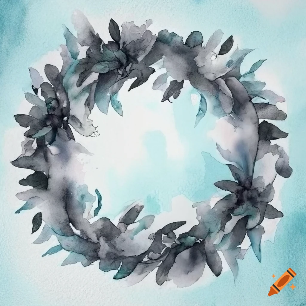 Greyscale watercolor wreath on Craiyon
